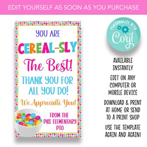 EDITABLE You Are Cereal-sly the Best Appreciation Gift Tags | Printable ...
