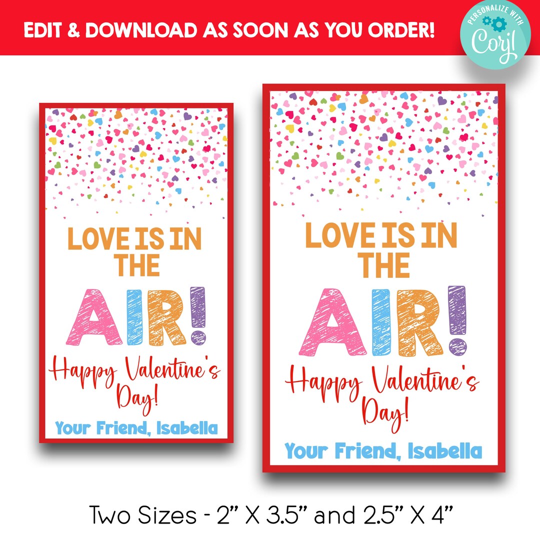 EDITABLE Love is in the Air Valentine's Day Treat Tags | Airhead Candy ...
