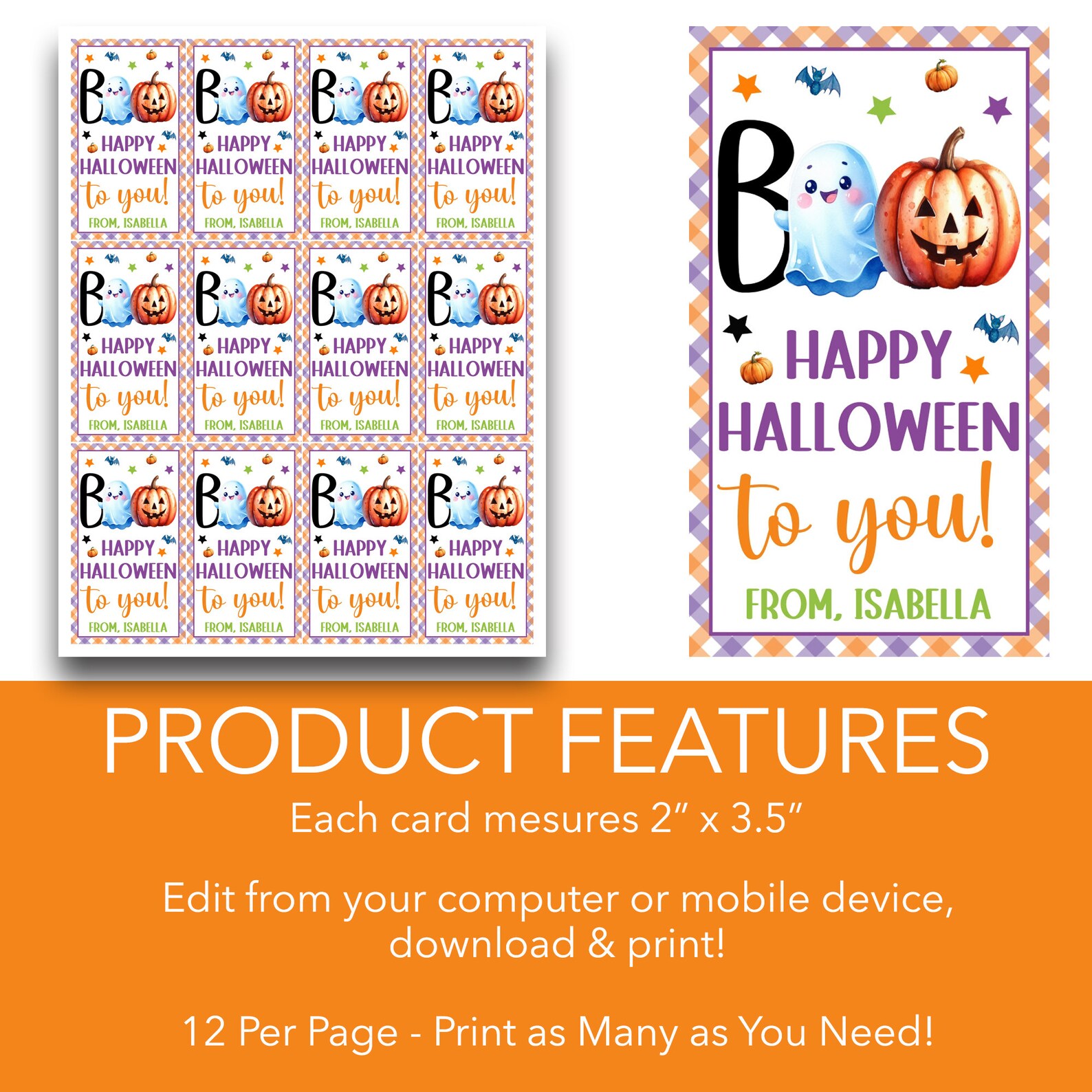 EDITABLE Boo Happy Halloween to You Rectangle Halloween Gift Bag Tags ...