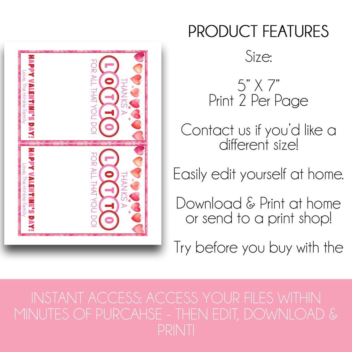 EDITABLE Valentine's Day Lottery Ticket Gift Card Holder | Thanks a ...