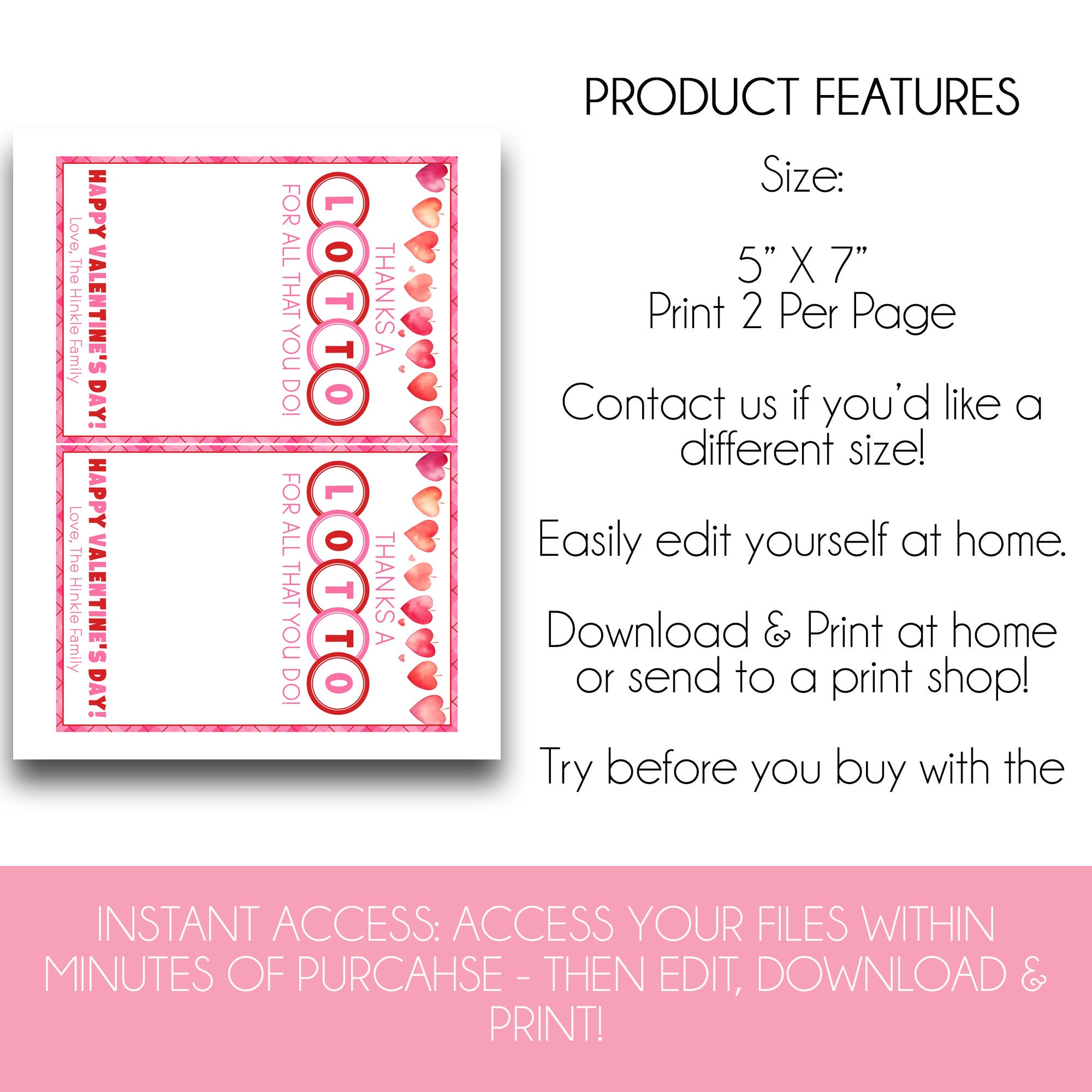 EDITABLE Valentine's Day Lottery Ticket Gift Card Holder | Thanks a ...