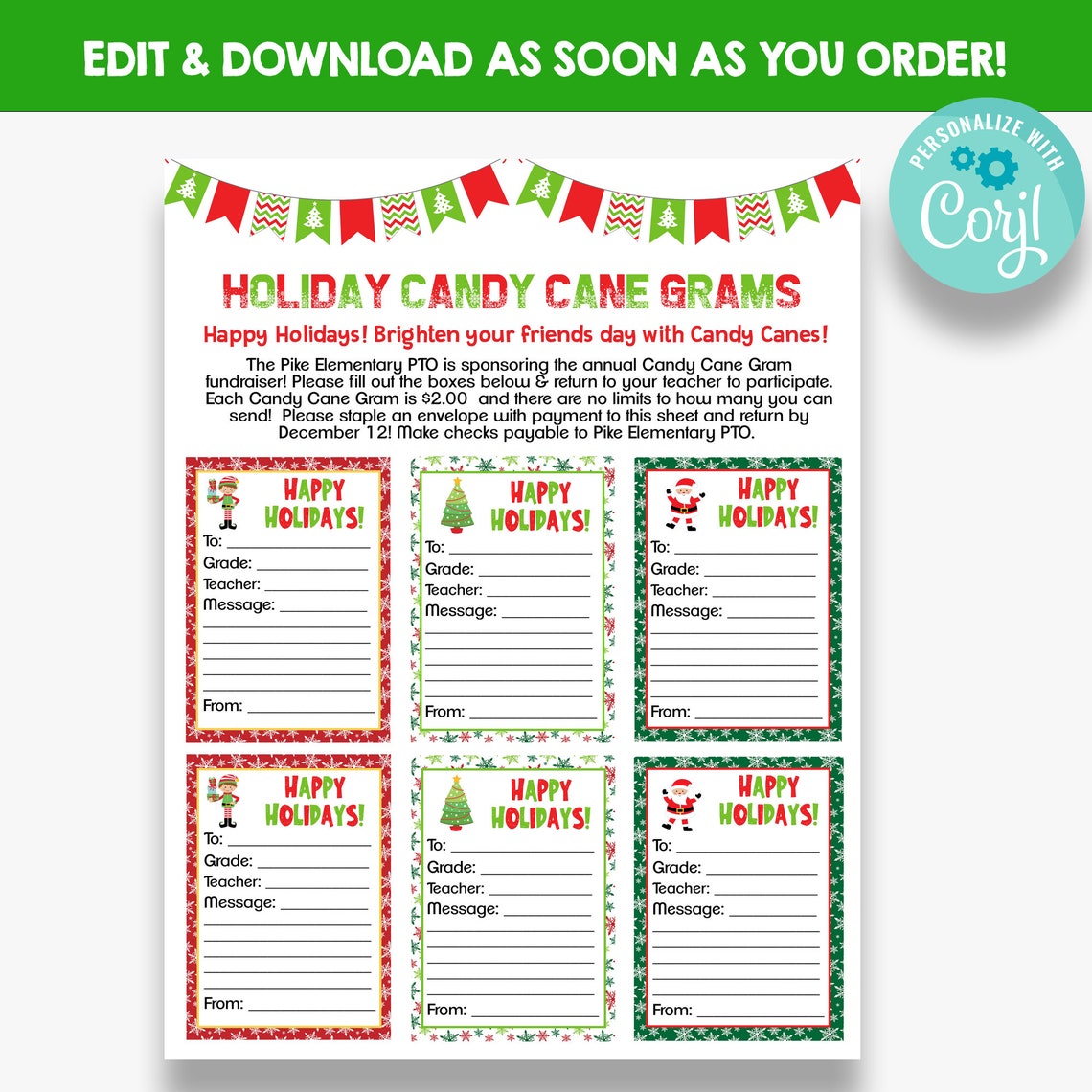 EDITABLE Holiday Candy Gram Flyer Candy Cane Sale Flyer - Etsy