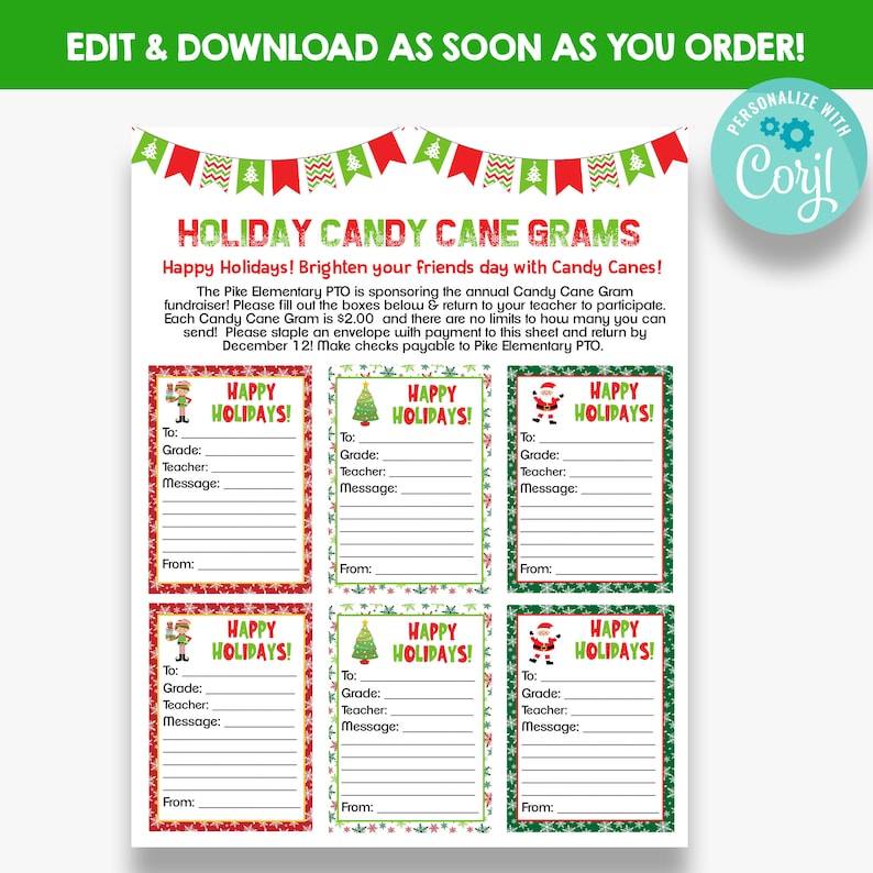 EDITABLE Holiday Candy Gram Flyer Candy Cane Sale Flyer - Etsy