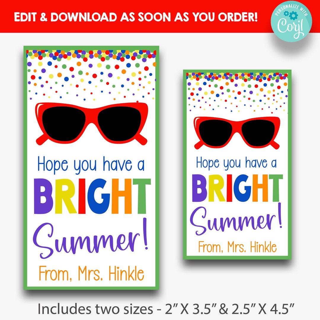 EDITABLE Hope You Have a Bright Summer Treat Bag Tags | Kid's Summer ...