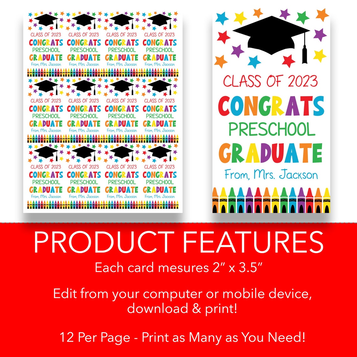 EDITABLE Congrats Preschool Graduate Rectangle Gift Tags - Etsy