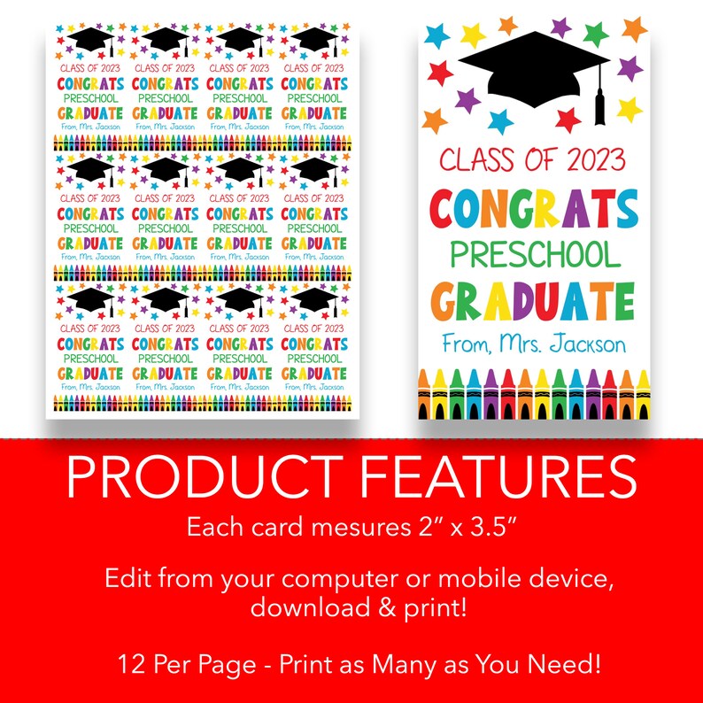 EDITABLE Congrats Preschool Graduate Rectangle Gift Tags - Etsy