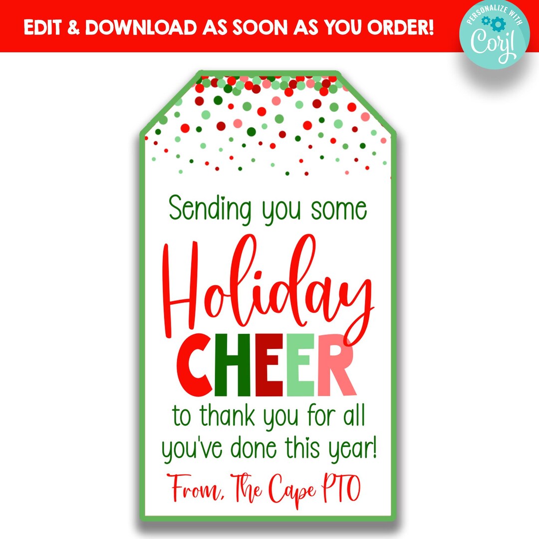 EDITABLE Christmas Thank You Tag | Sending You Some Holiday Cheer Gift ...