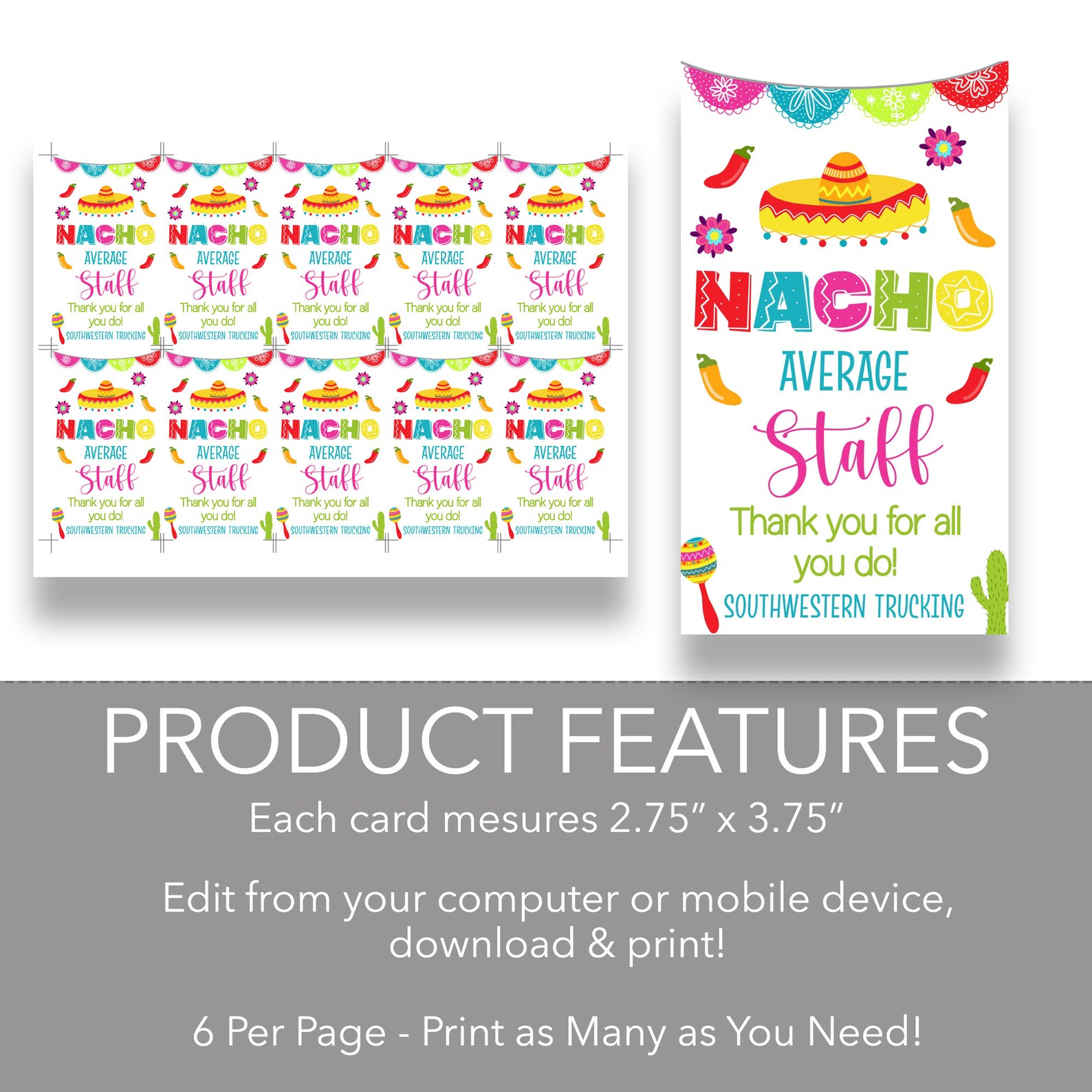 EDITABLE Nacho Average Staff Thank You Tags | Fiesta Staff Gift Tag ...