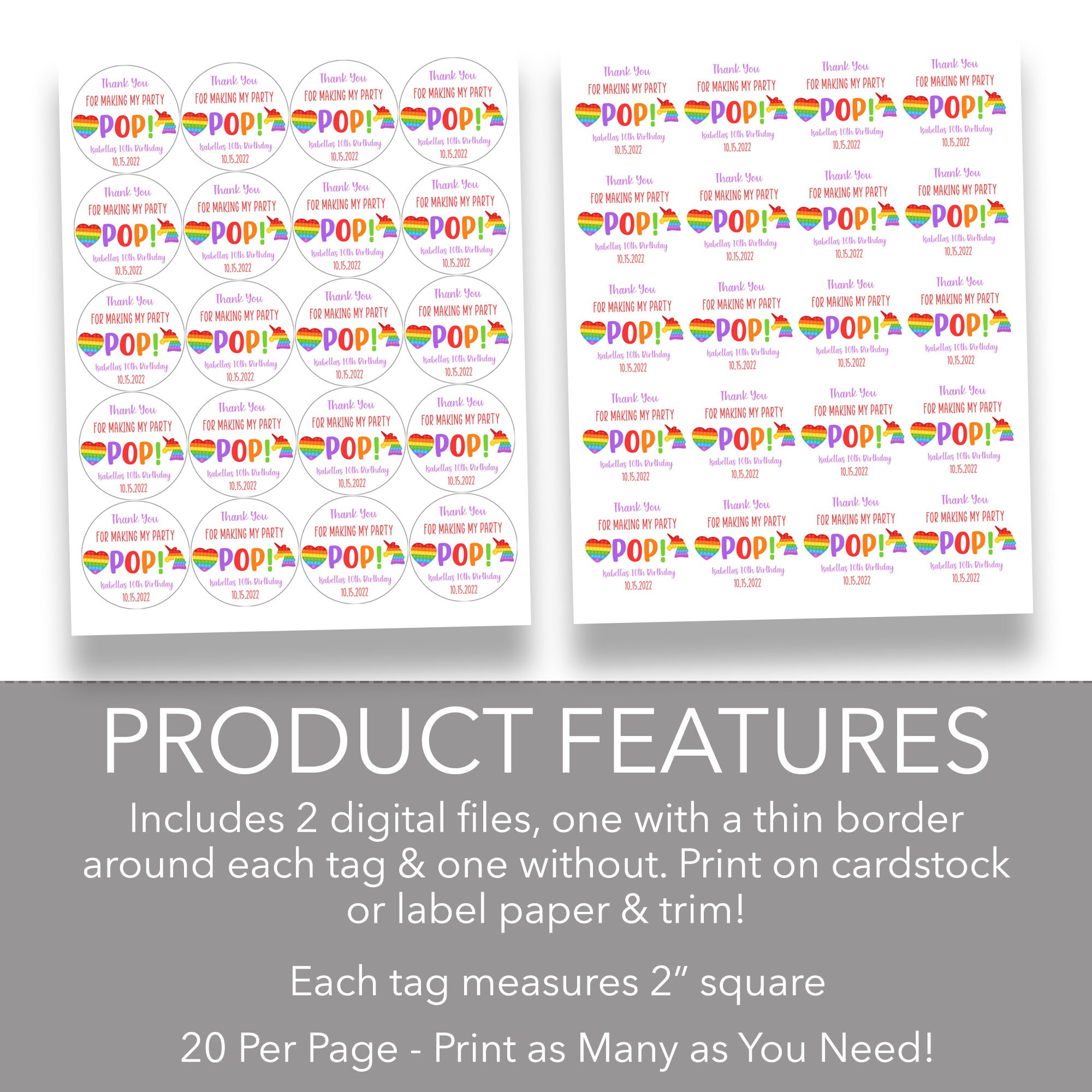 INSTANT DOWNLOAD Editable Pop It Birthday Favor Stickers - Etsy