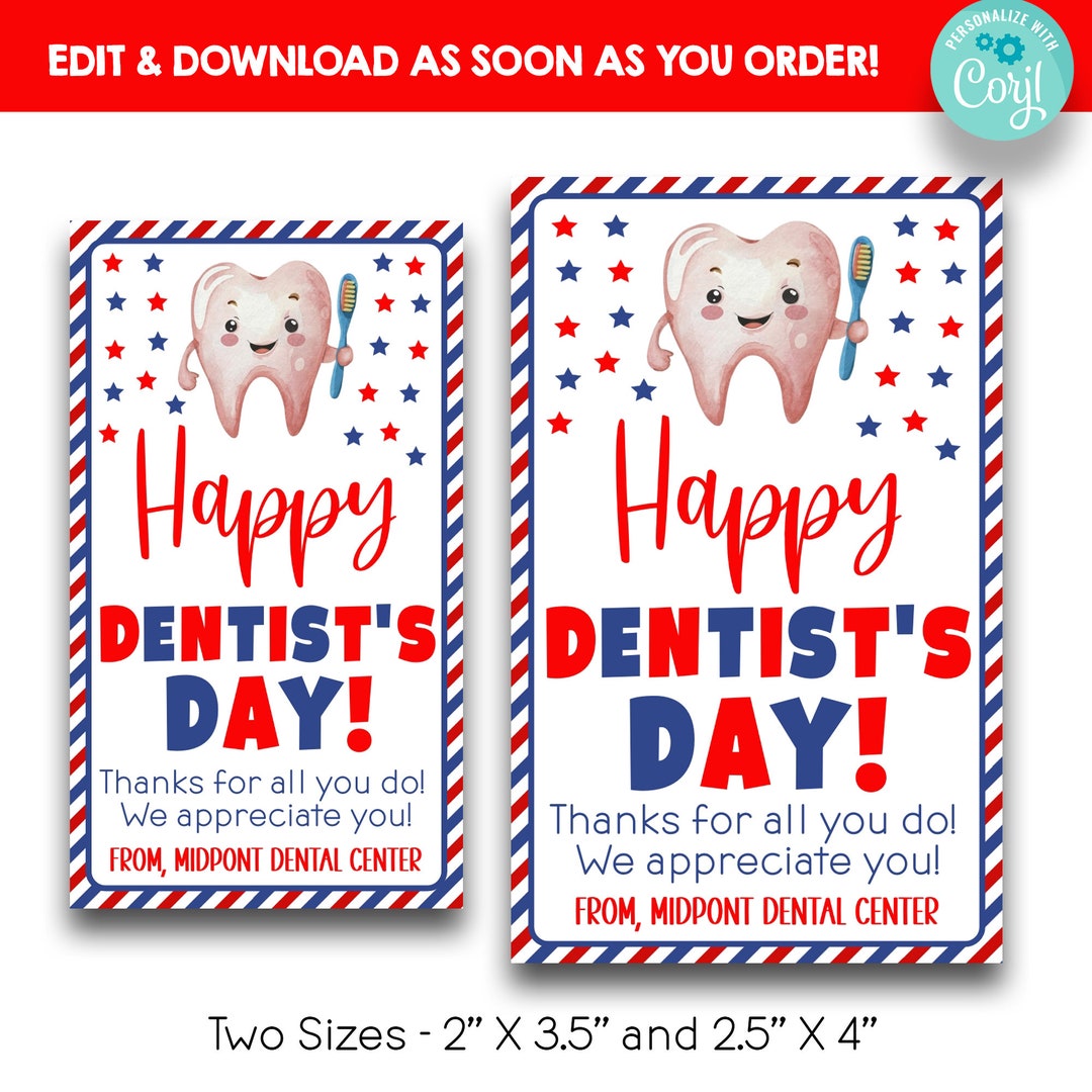 EDITABLE Happy Dentist's Day Appreciation Gift Tag | Dentist Thank You ...