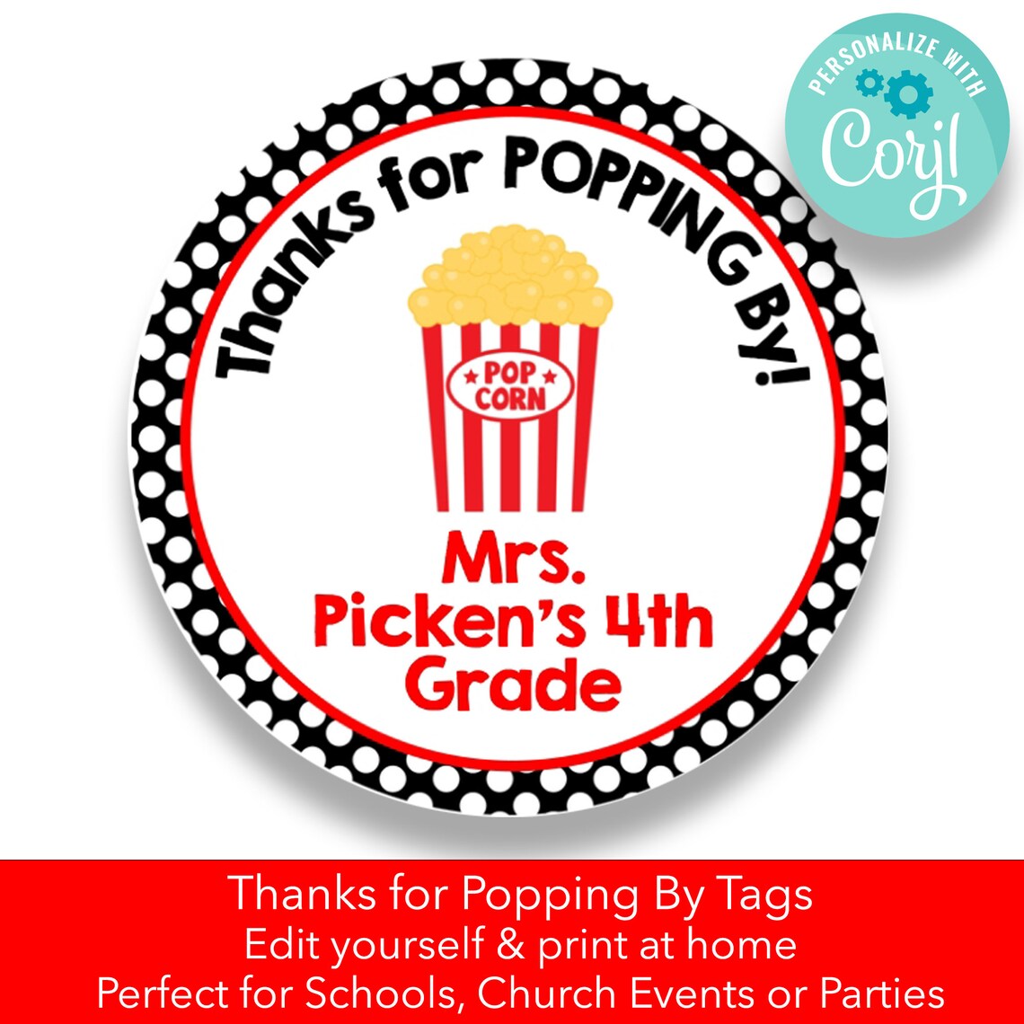 EDITABLE Thanks for Popping by Treat Tags Back to School - Etsy