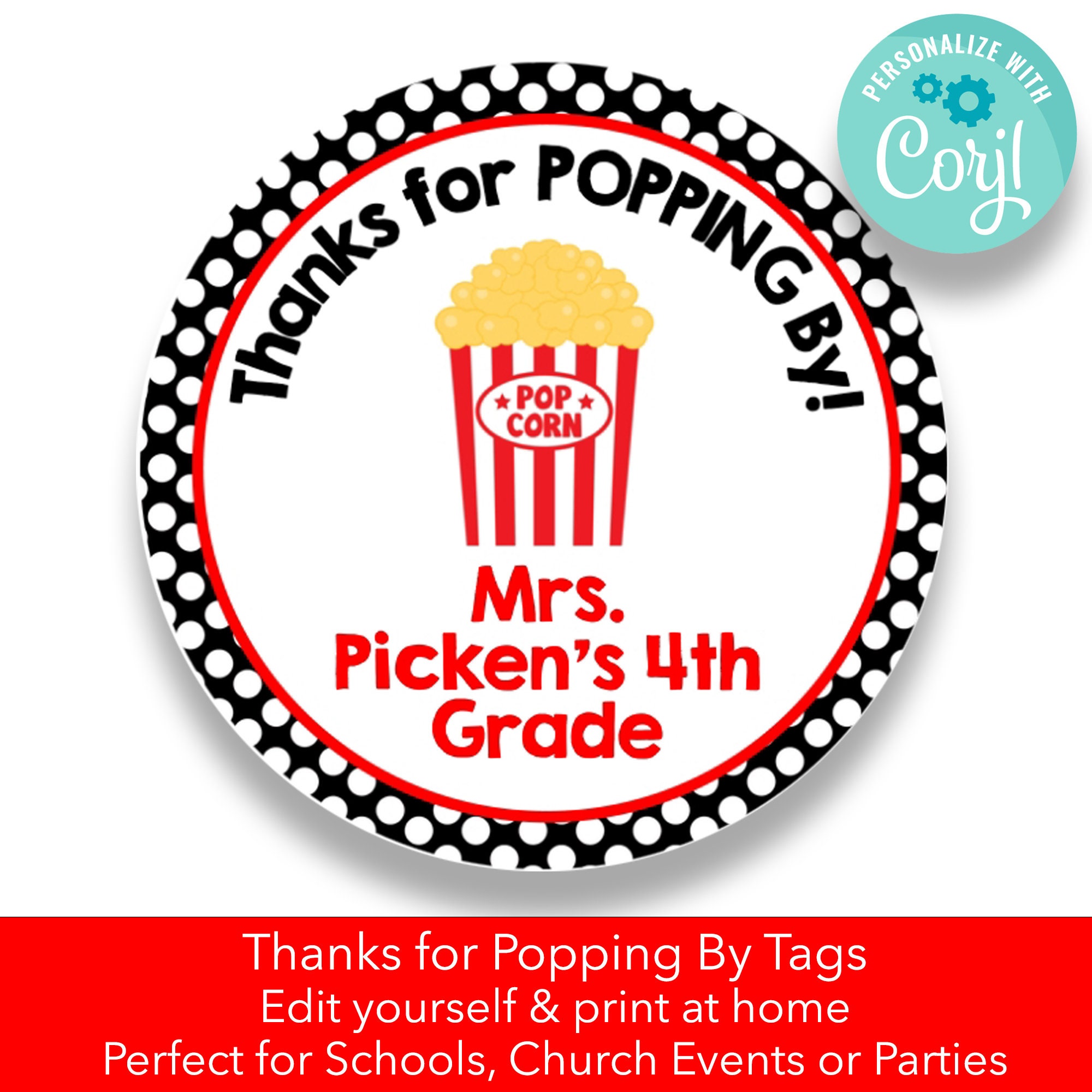 EDITABLE Thanks for Popping by Treat Tags Back to School - Etsy