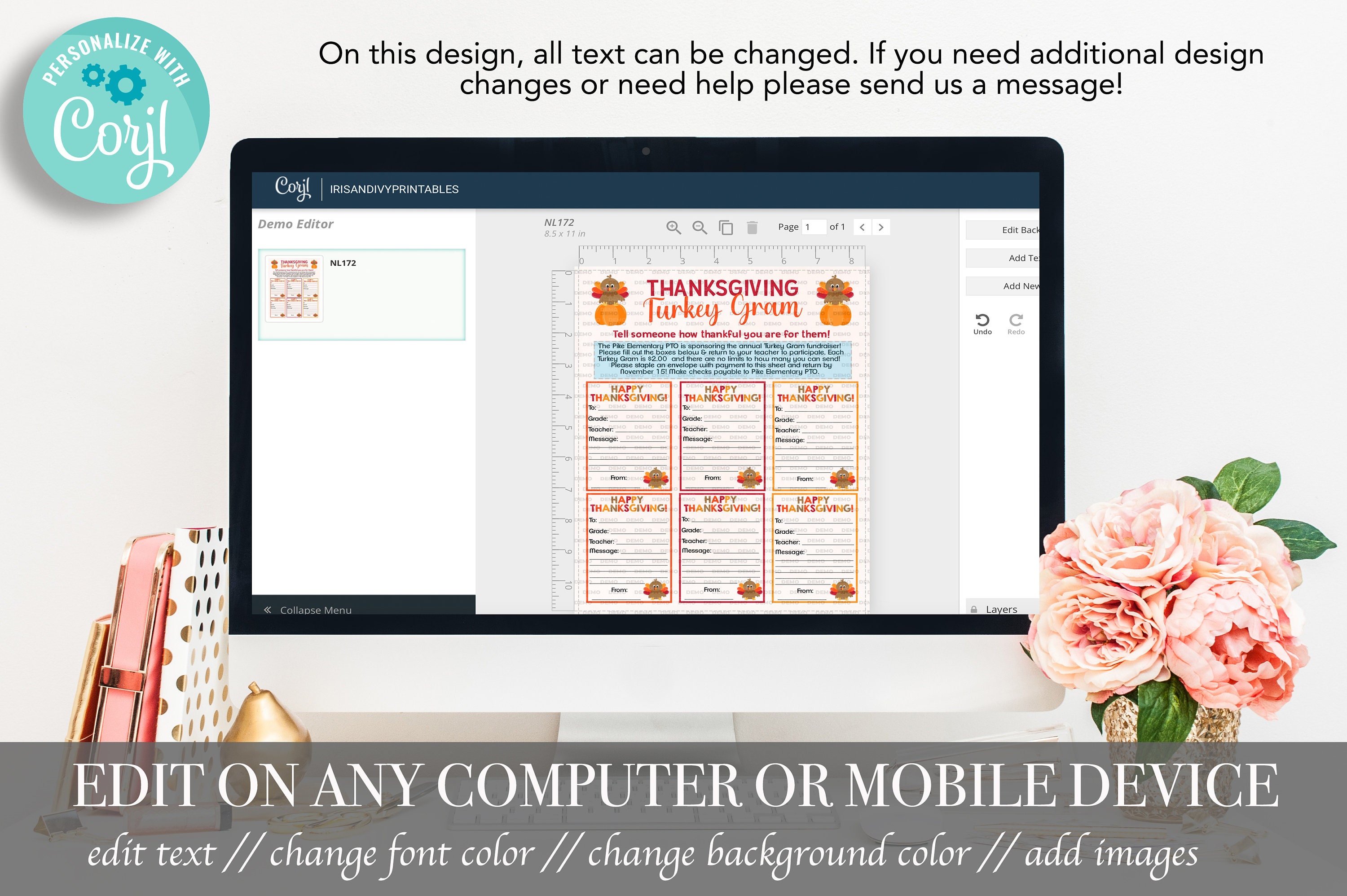 EDITABLE Thanksgiving Turkey Gram Flyer | Thanksgiving Candy Gram ...