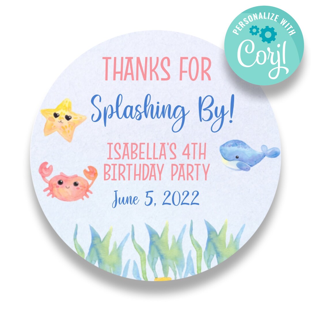 INSTANT DOWNLOAD - Editable Under the Sea Birthday Party Thank You ...