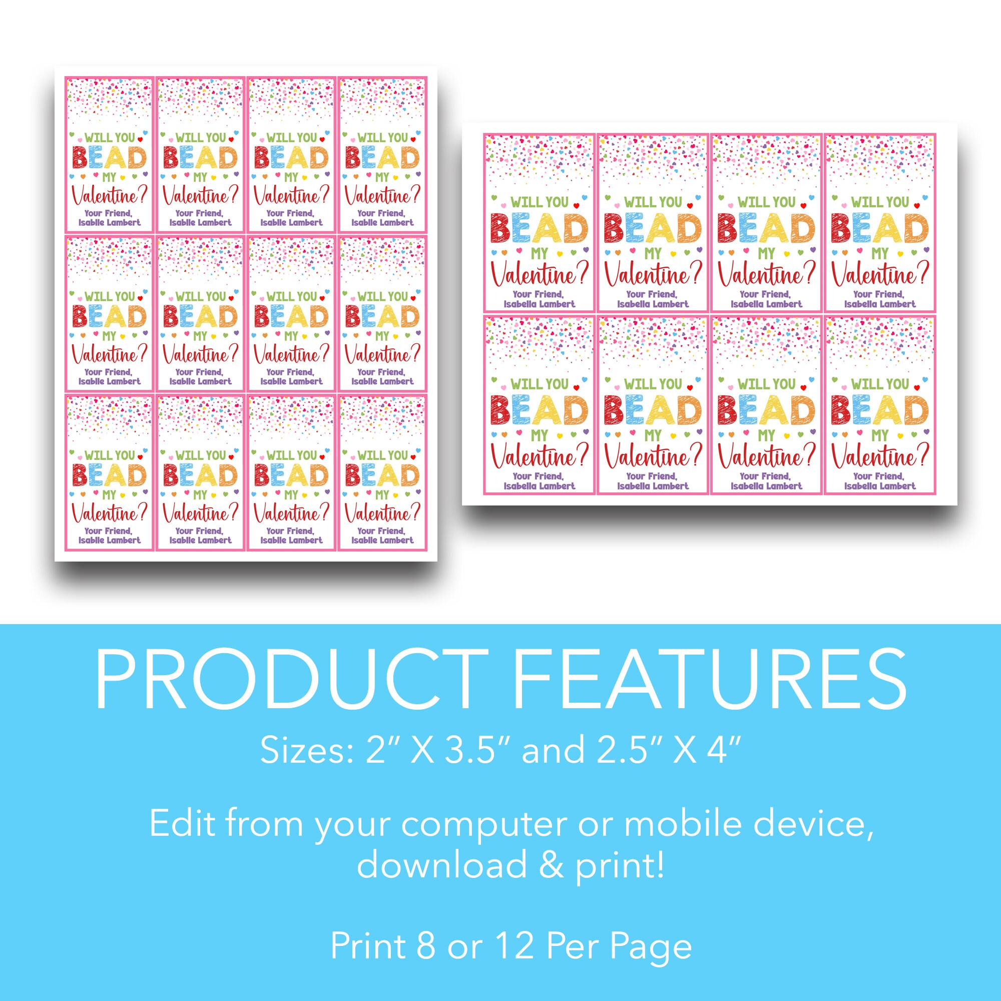 EDITABLE Will You Bead My Valentine Treat Tags | Bracelet Jewelry ...