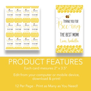 EDITABLE Thank You for Bee-ing the Best Mom Gift Tags | Honey Bee ...