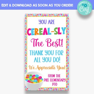 EDITABLE You Are Cereal-sly the Best Appreciation Gift Tags | Printable ...