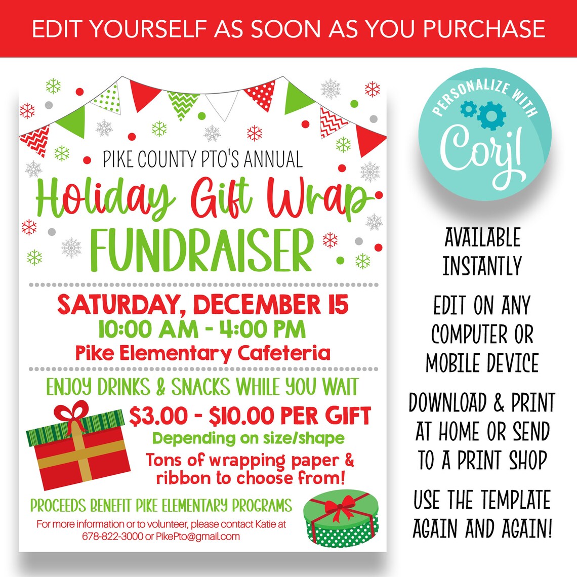 EDITABLE Holiday Gift Wrap Fundraiser Flyer | Gift Wrap Fundraiser ...