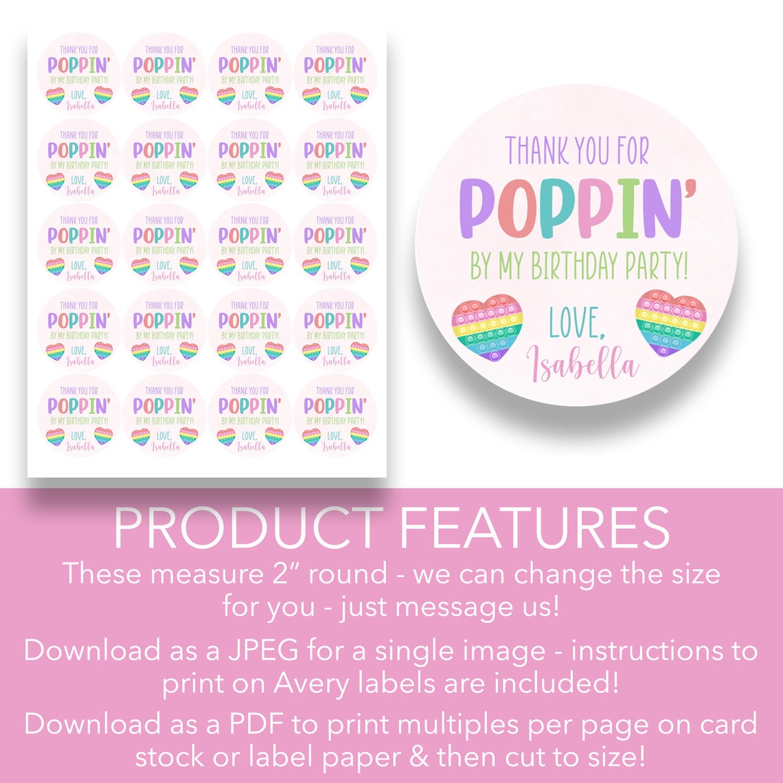EDITABLE Pastel Pop It Party Favor Tags Heart Pop Fidget - Etsy
