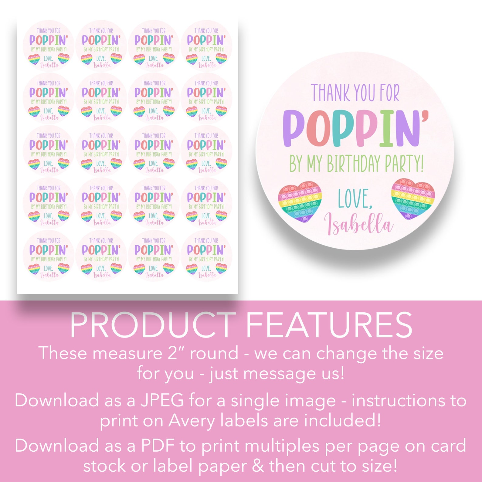 EDITABLE Pastel Pop It Party Favor Tags Heart Pop Fidget - Etsy
