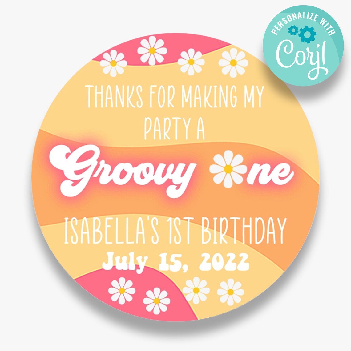 EDITABLE Editable Groovy One Thank You Favor Tags Pink & - Etsy