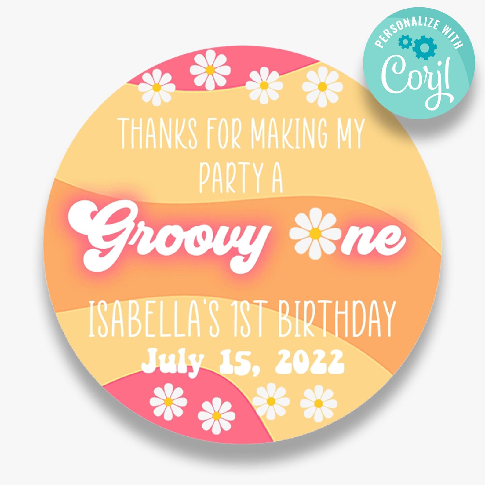 EDITABLE - Editable Groovy One Thank You Favor Tags | Pink & Orange ...
