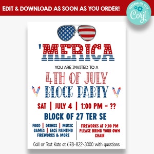 EDITABLE 'merica 4th of July Neighborhood Block Party | Neighborhood ...