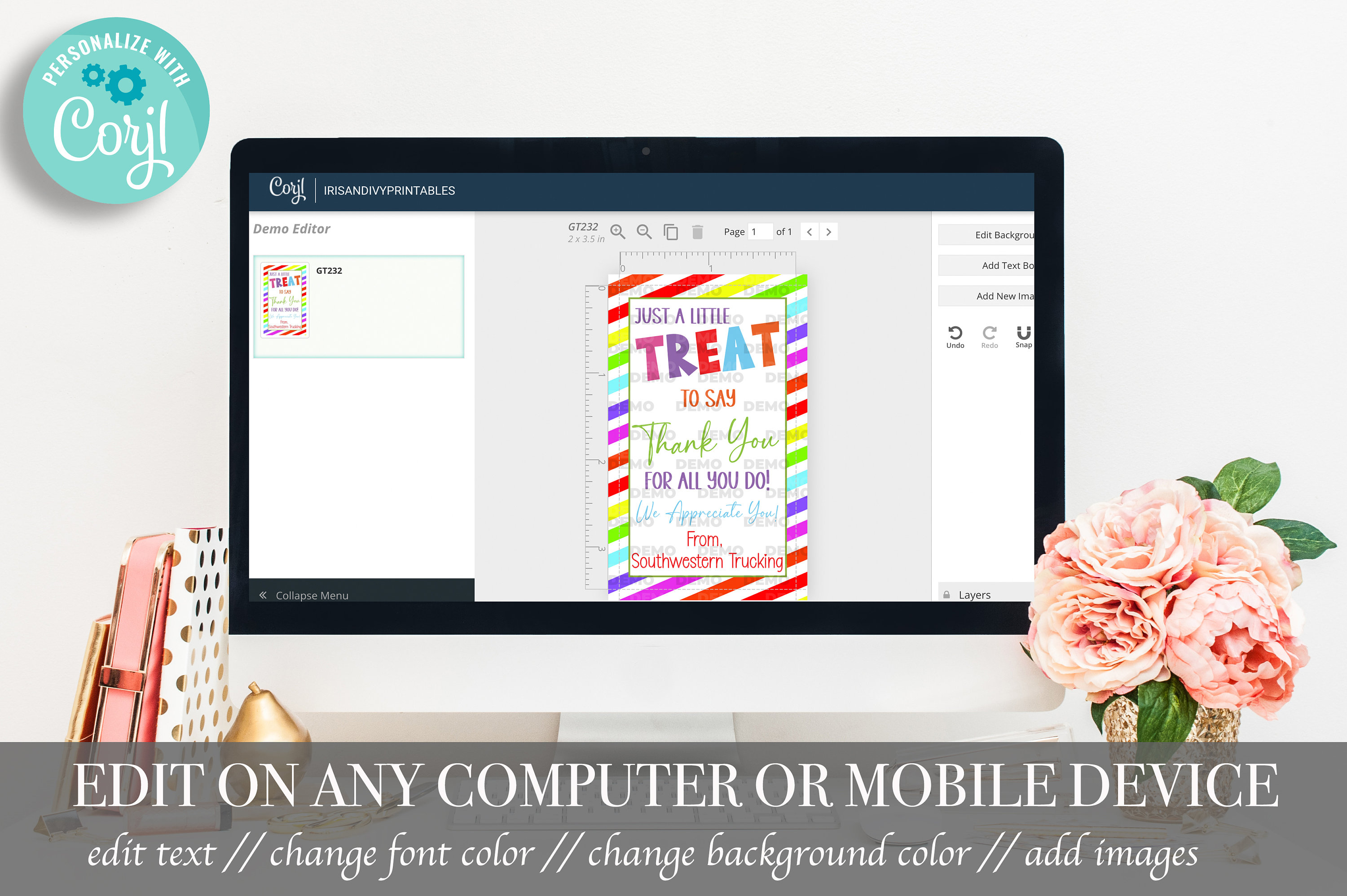 EDITABLE Here's a Treat to Say Thank You for All You Do Rectangle Gift ...