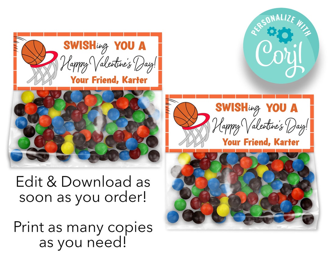 EDITABLE Basketball Valentine's Treat Bag Toppers | Swishing You a ...