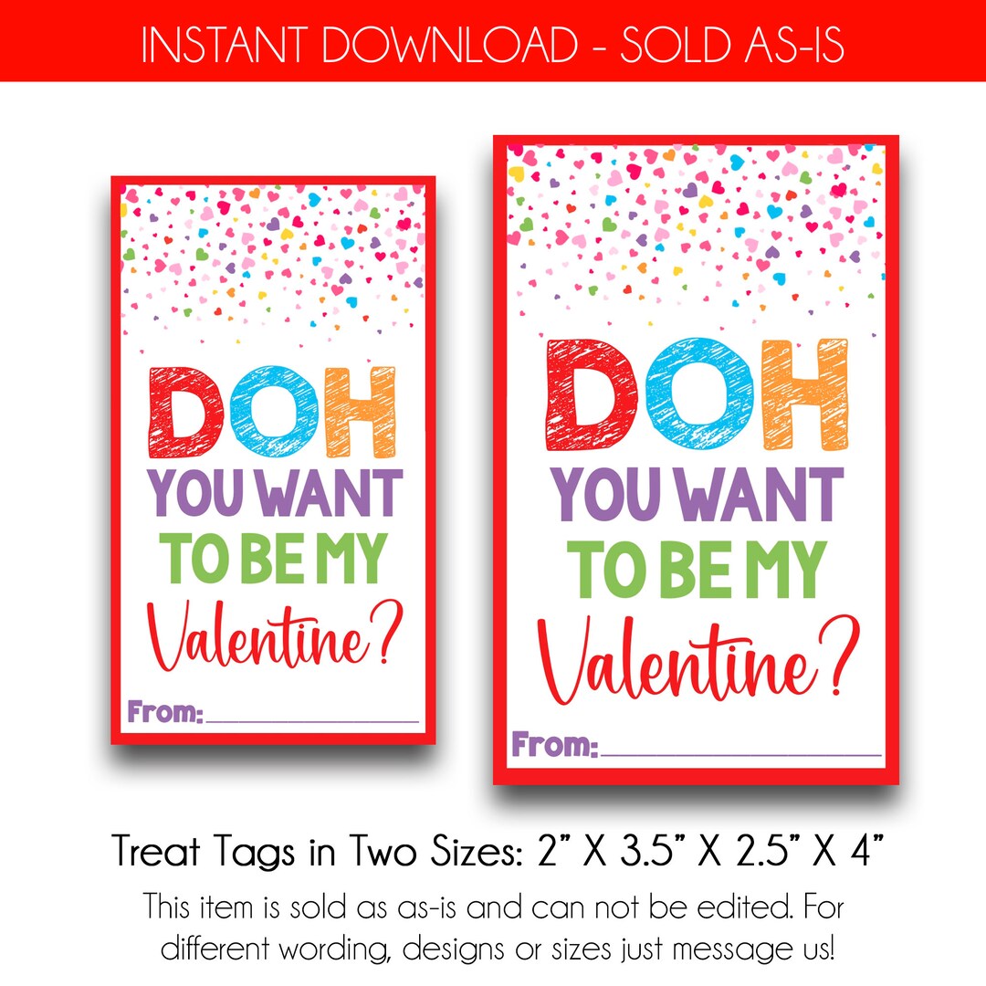 INSTANT DOWNLOAD | Doh You Want to Be My Valentine Kid's Treat Tags ...
