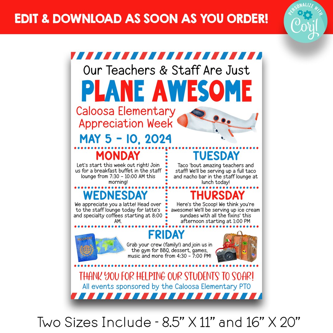 EDITABLE Plane Awesome Teacher Appreciation Week Sign | Thanks for ...