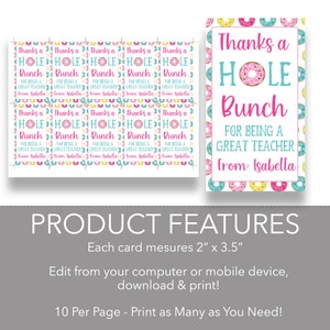 EDITABLE Donut Thanks a Hole Bunch Teacher Thank You Tags Donut Themed ...