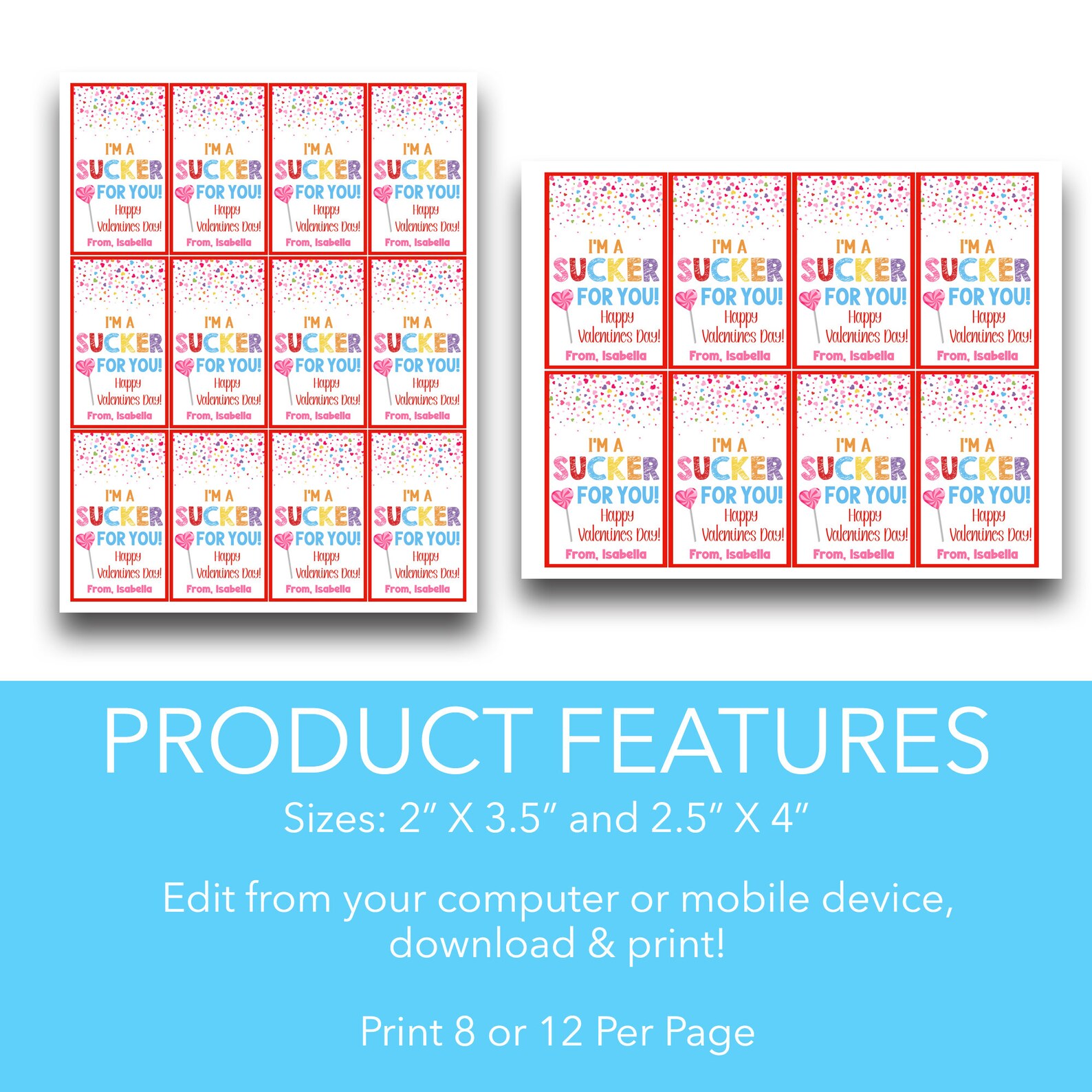 EDITABLE I'm a Sucker for You Valentine's Day Treat Tags | Candy ...