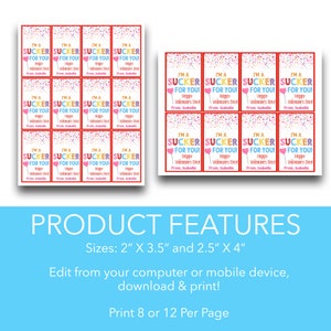 EDITABLE I'm a Sucker for You Valentine's Day Treat Tags | Candy ...