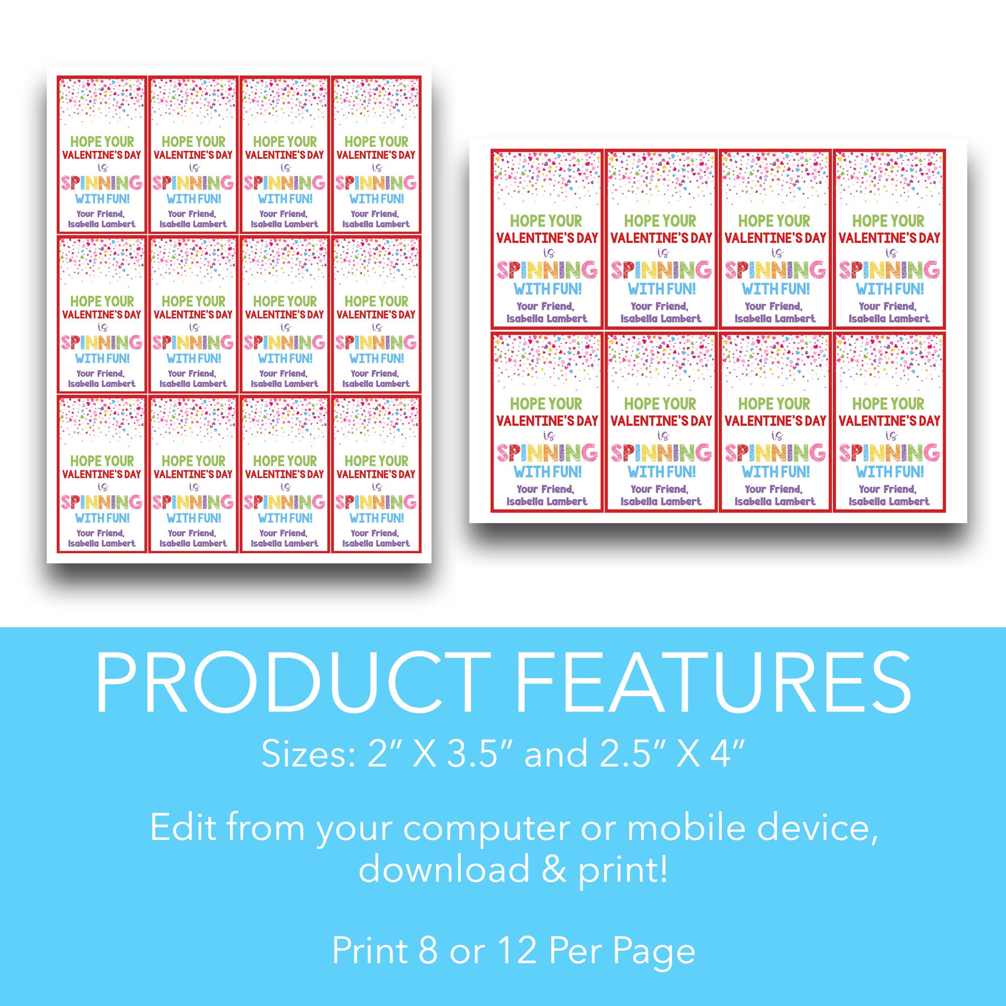 EDITABLE Hope Your Valentine's Day is Spinning With Fun Treat Tags ...