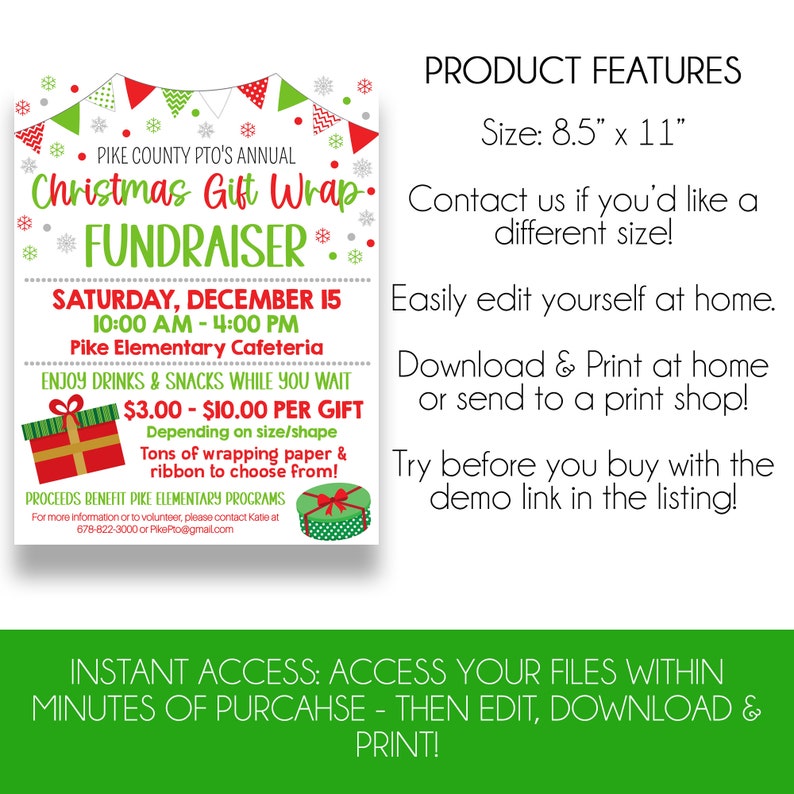 EDITABLE Christmas Gift Wrap Fundraiser Flyer | Gift Wrap Fundraiser ...