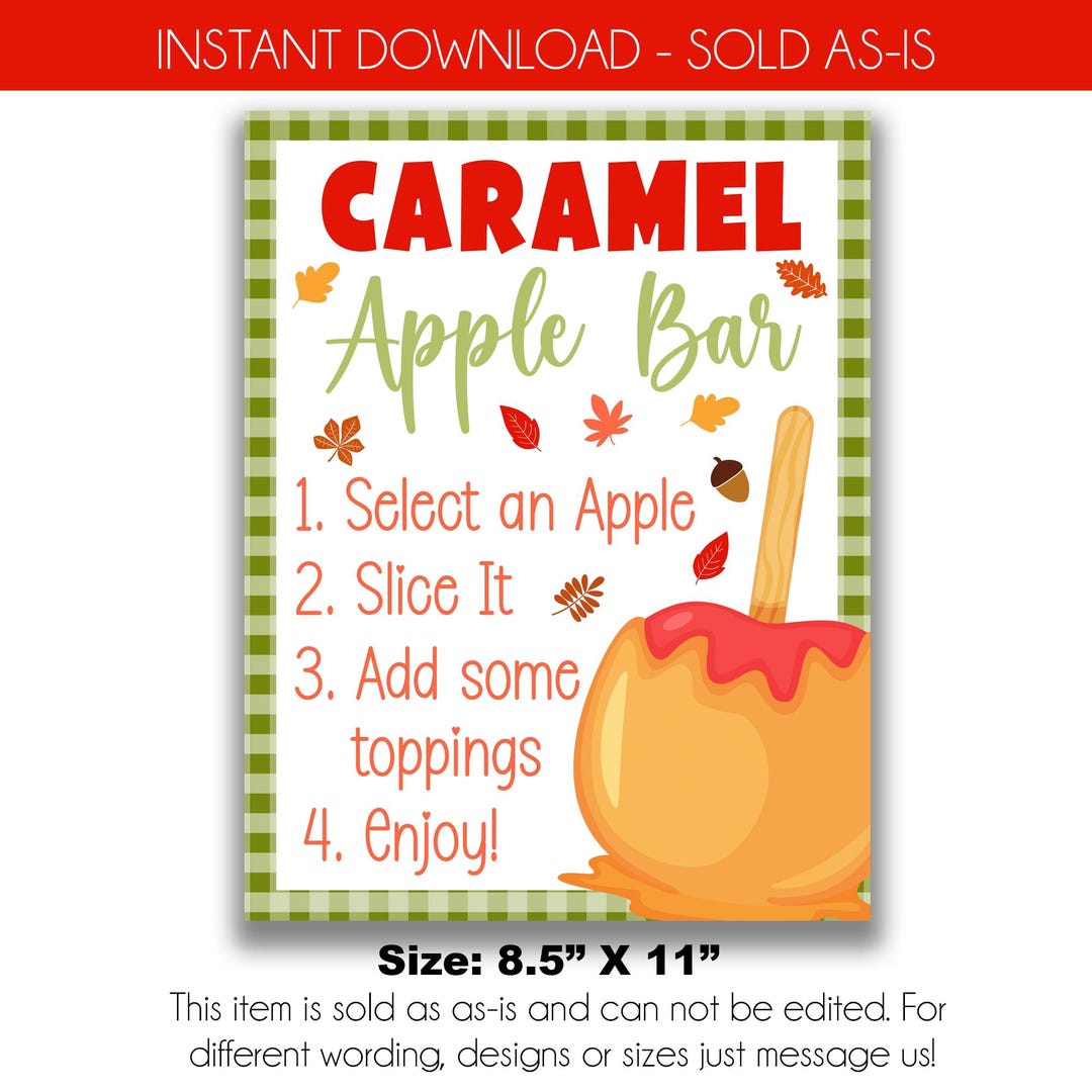 INSTANT DOWNLOAD | Caramel Apple Bar Sign | Caramel Apple Bar Party ...