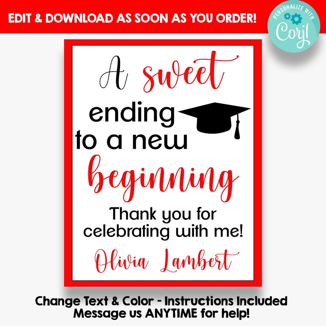 EDITABLE Sweet Ending to a New Beginning Graduation Sign | Candy Bar or ...