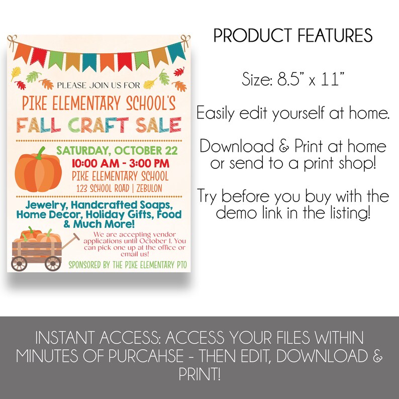 EDITABLE Fall Craft Fair Flyer PTO Craft Fair Fundraiser - Etsy