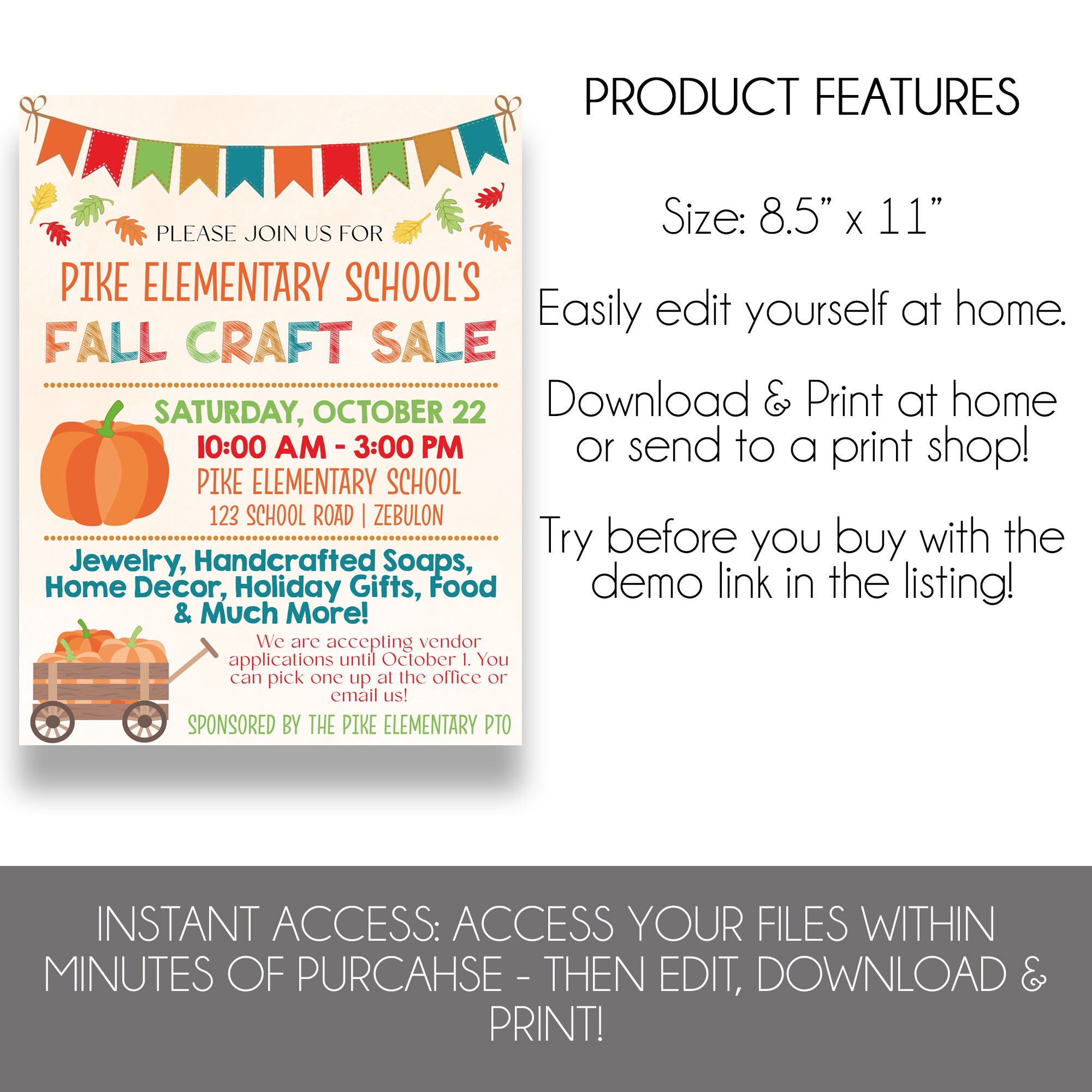 EDITABLE Fall Craft Fair Flyer PTO Craft Fair Fundraiser - Etsy