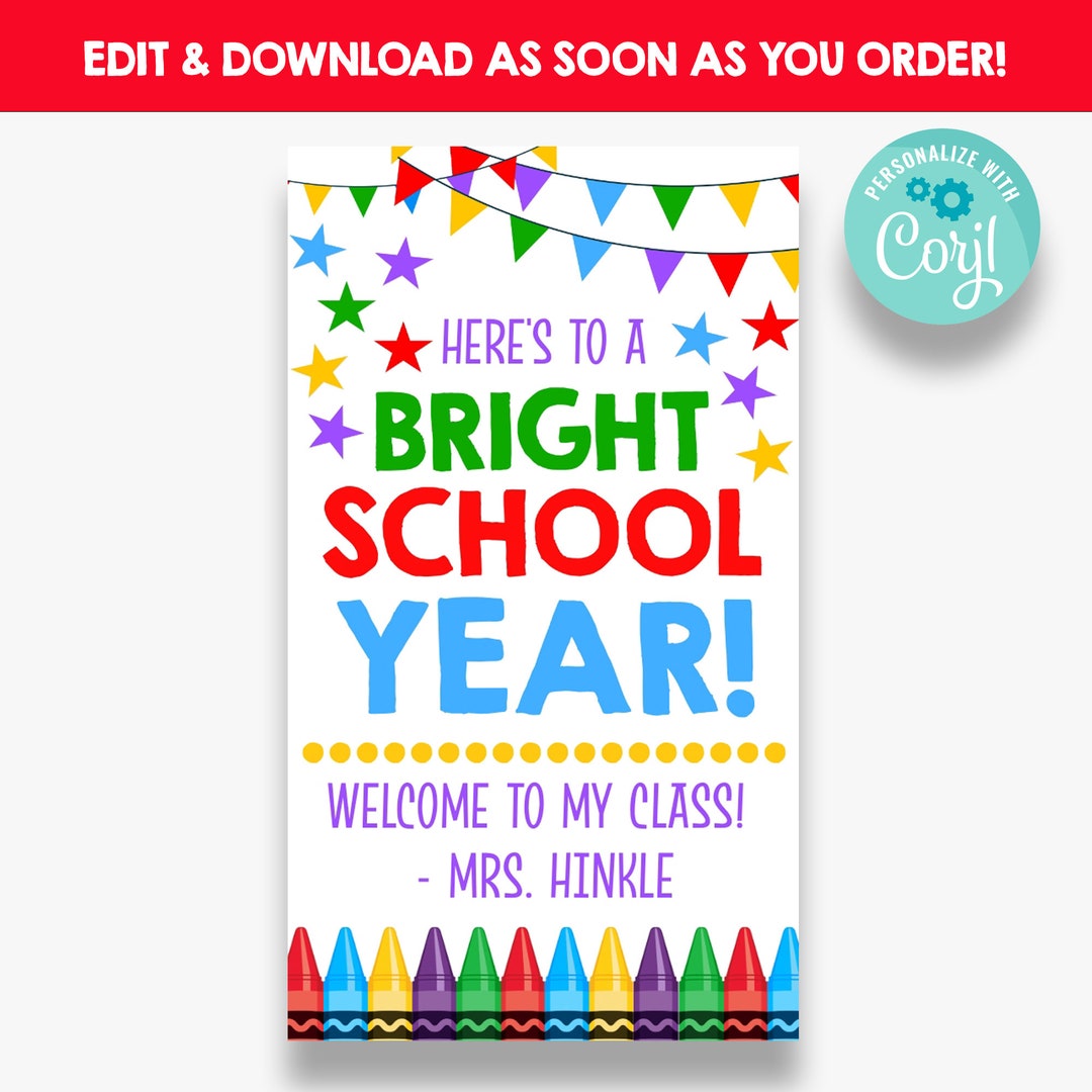 Editable Back to School Here's to a Bright Year Tags | Printable First ...