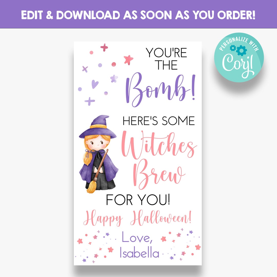 Editable Pink You're the Bomb Witches Brew Halloween Tags | Kid's Witch ...