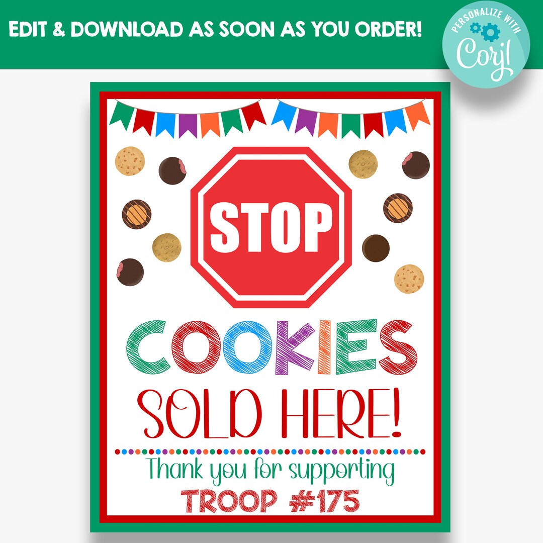 EDITABLE Stop Cookies Sold Here Sign | Cookie Fundraiser Signs | Cookie ...