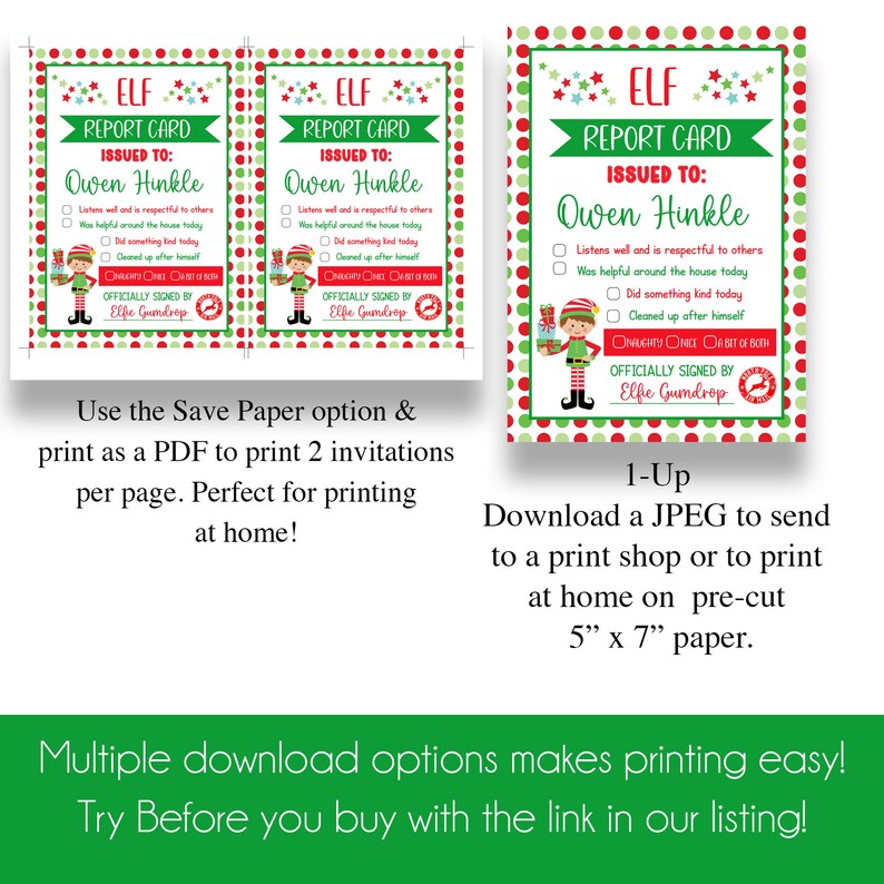 EDITABLE Boy Elf Report Card Printable Elf Report Card - Etsy
