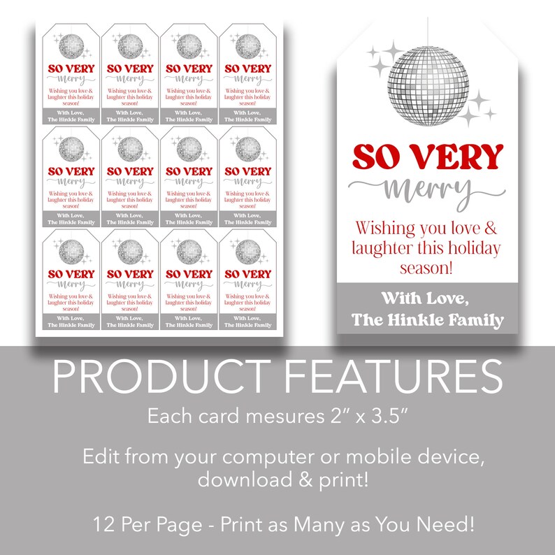 EDITABLE Silver Disco Tag so Very Merry Christmas Gift Tags | Disco ...