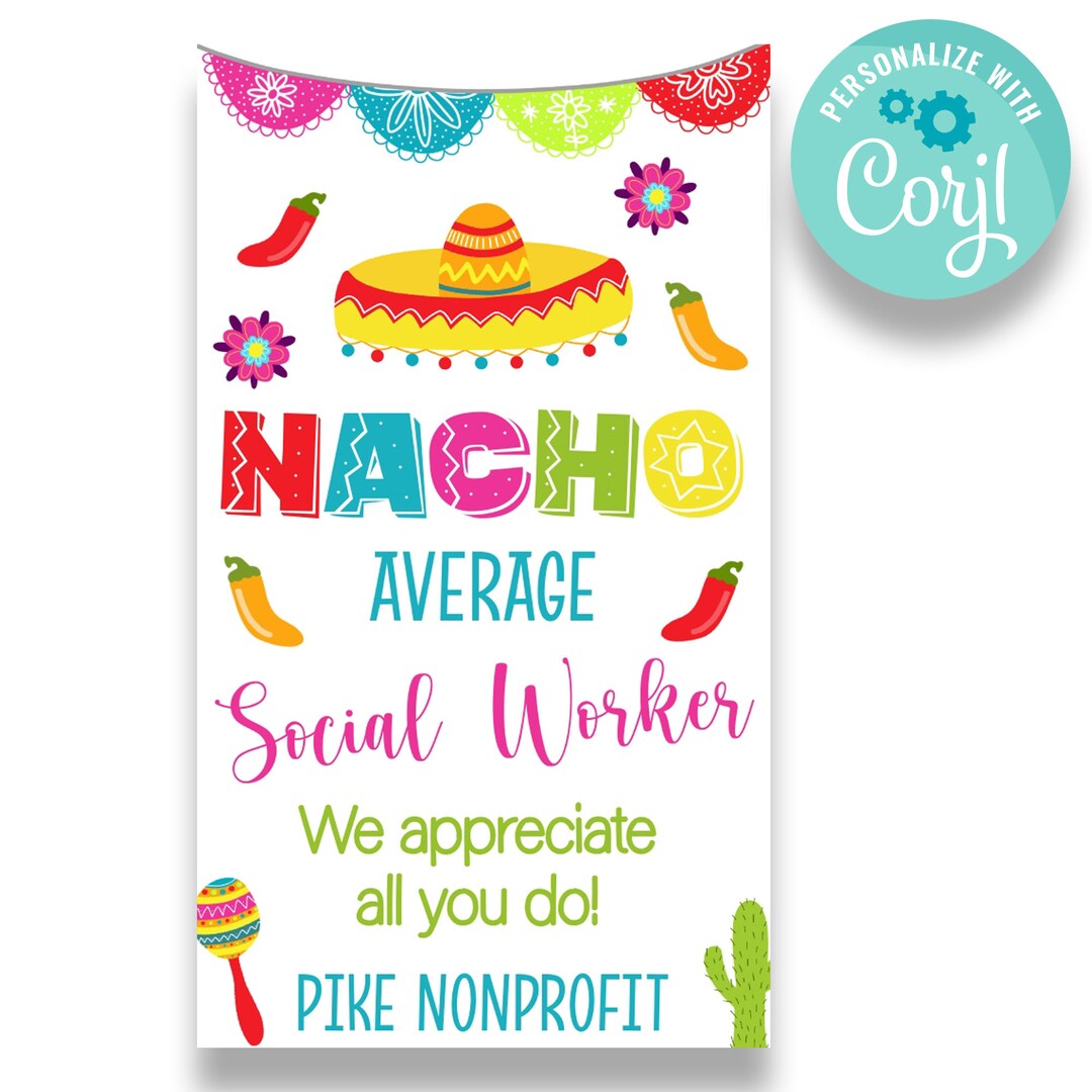EDITABLE Nacho Average Social Worker Thank You Tags | Fiesta Gift Tag ...
