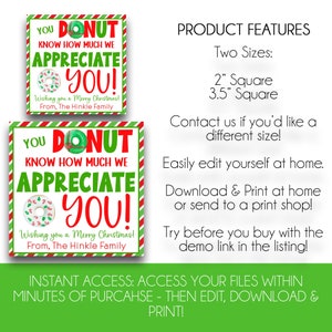 EDITABLE Christmas Donut Gift Tags | Holiday You Donut Know How Much We ...