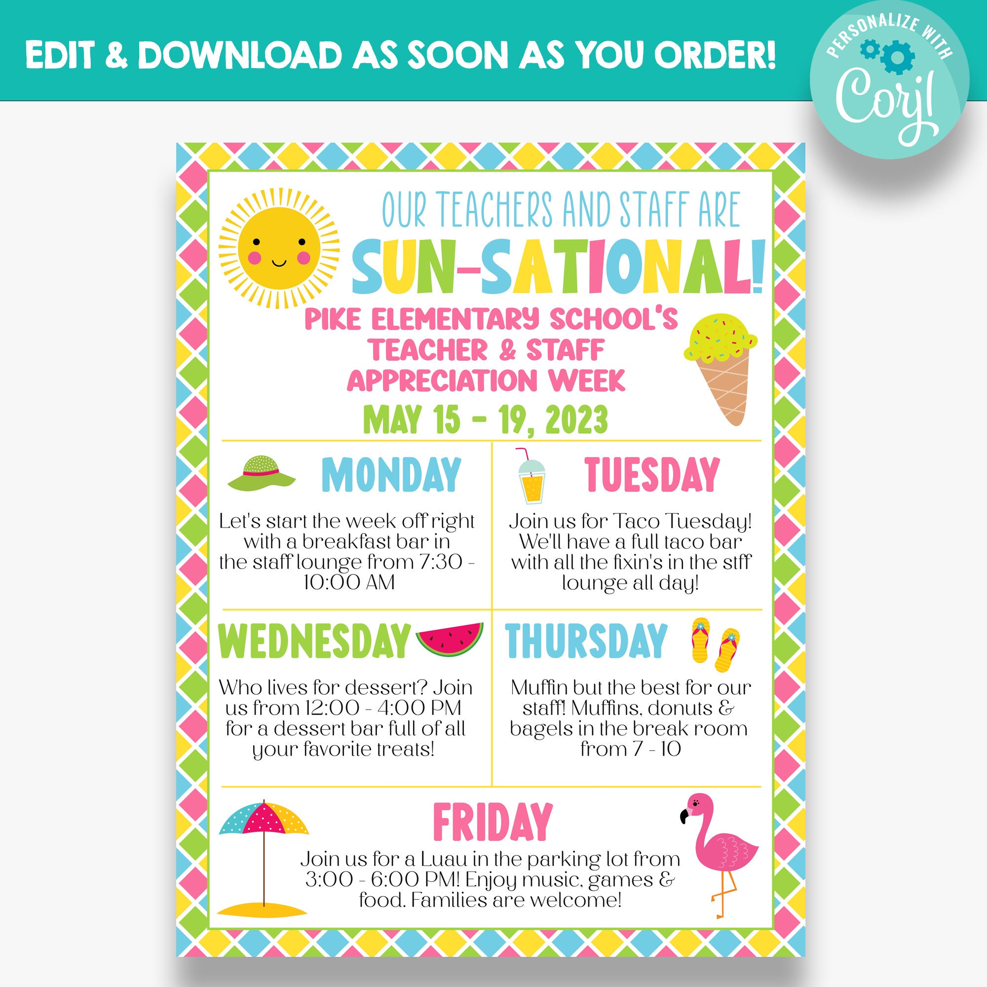EDITABLE Sun-sational Teacher Appreciation Week Flyer | Summer Themed ...