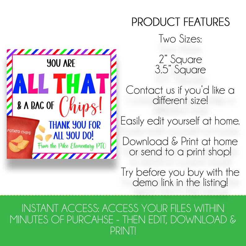 EDITABLE You're All That & a Bag of Chips Gift Tags - Etsy
