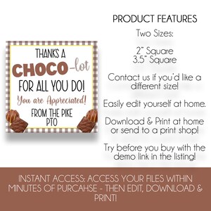 EDITABLE Thanks a Choco-lot for All You Do Gift Tags | Chocolate ...